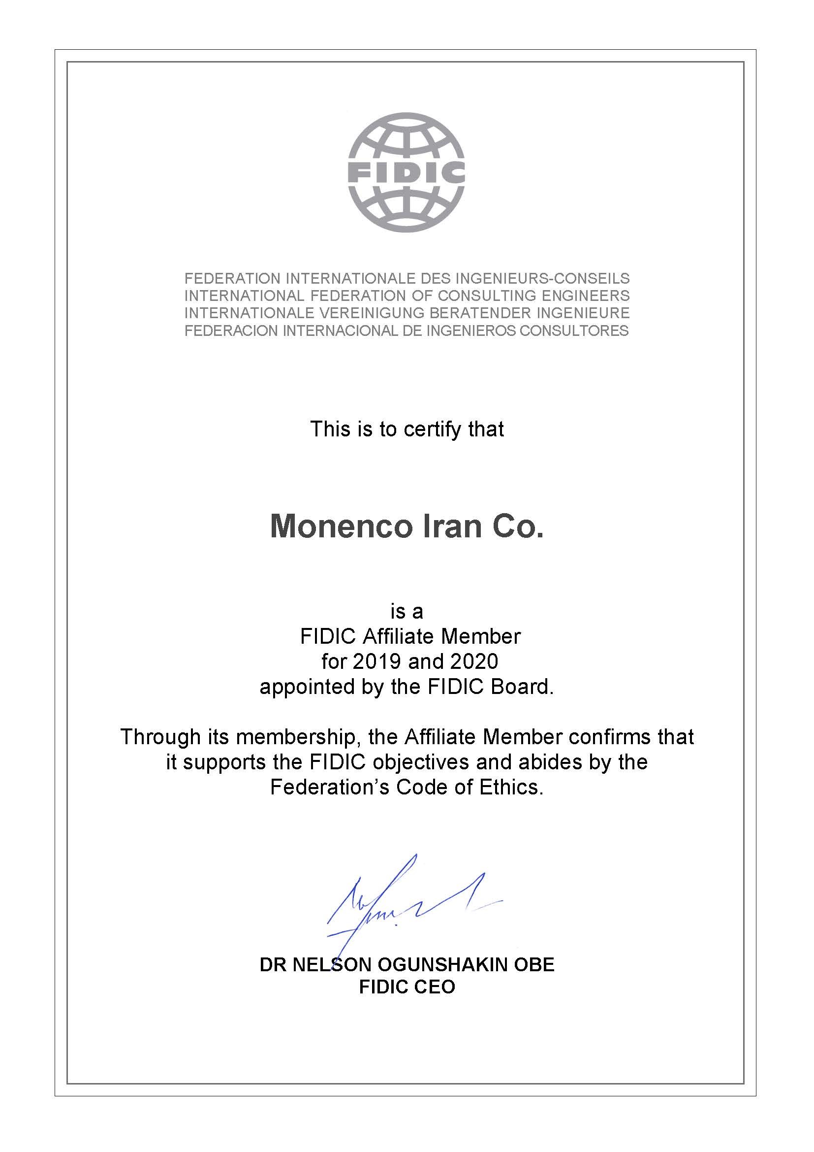 Certificates | Monenco Iran Consulting Engineers